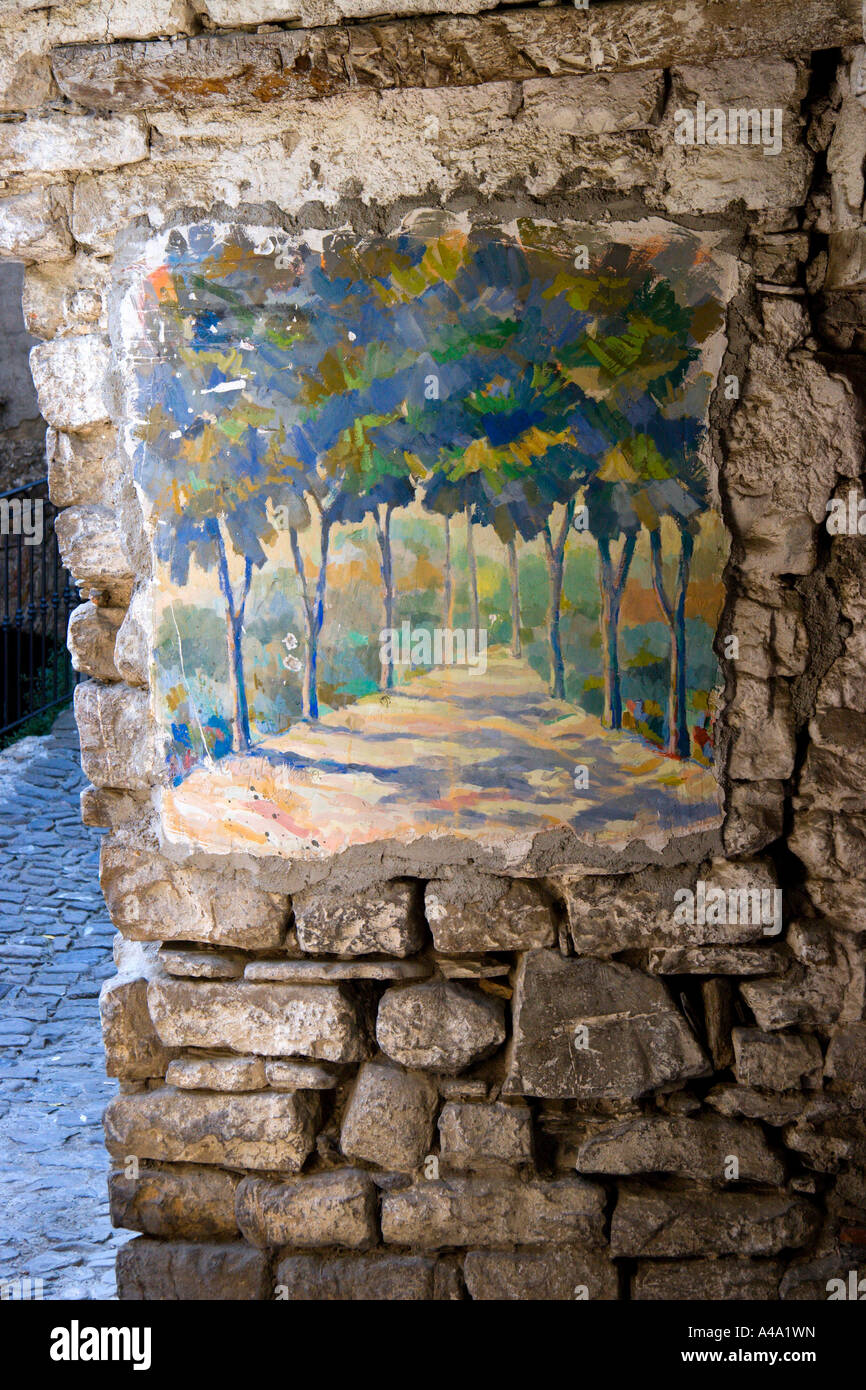 Typical painting on wall Apricale Ligury Italy Stock Photo - Alamy