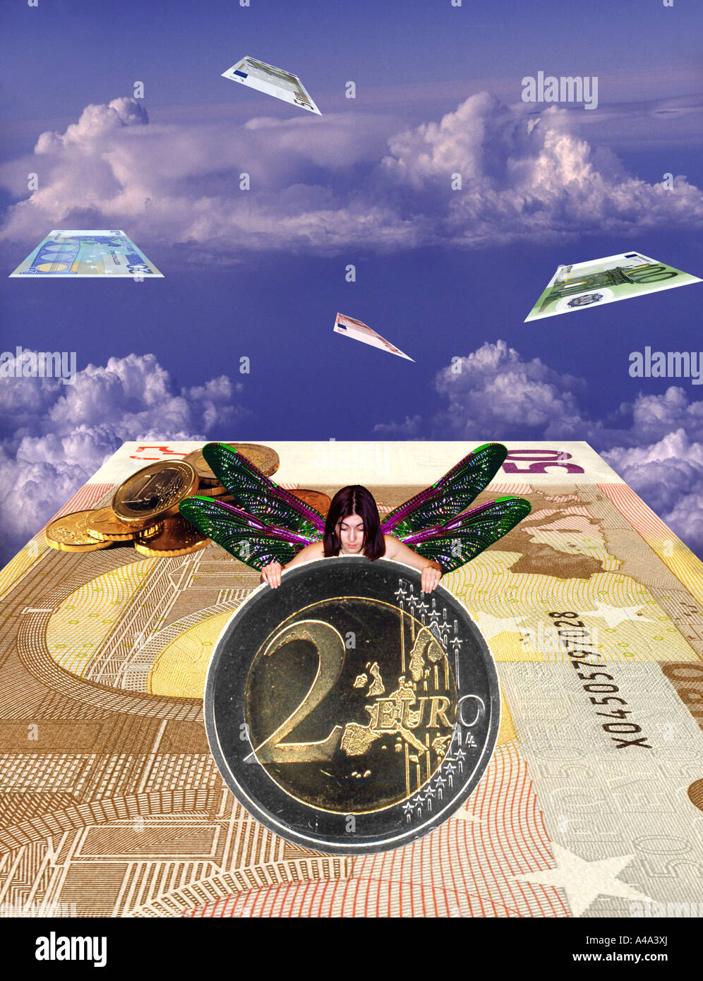 winged woman with euro banknotes Stock Photo - Alamy
