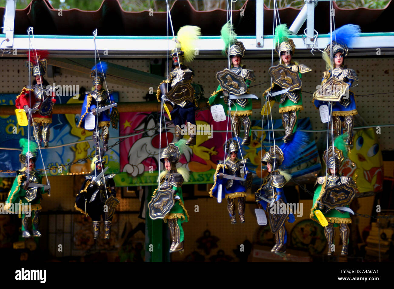 Puppet figures of Sicilian Knights on sale at the Roman amphitheatre in ...