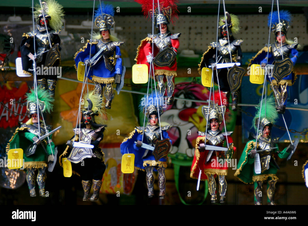 Puppet figures of Sicilian Knights on sale at the Roman amphitheatre in ...
