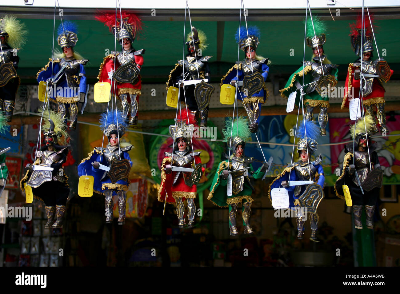 Puppet figures of Sicilian Knights on sale at the Roman amphitheatre in ...