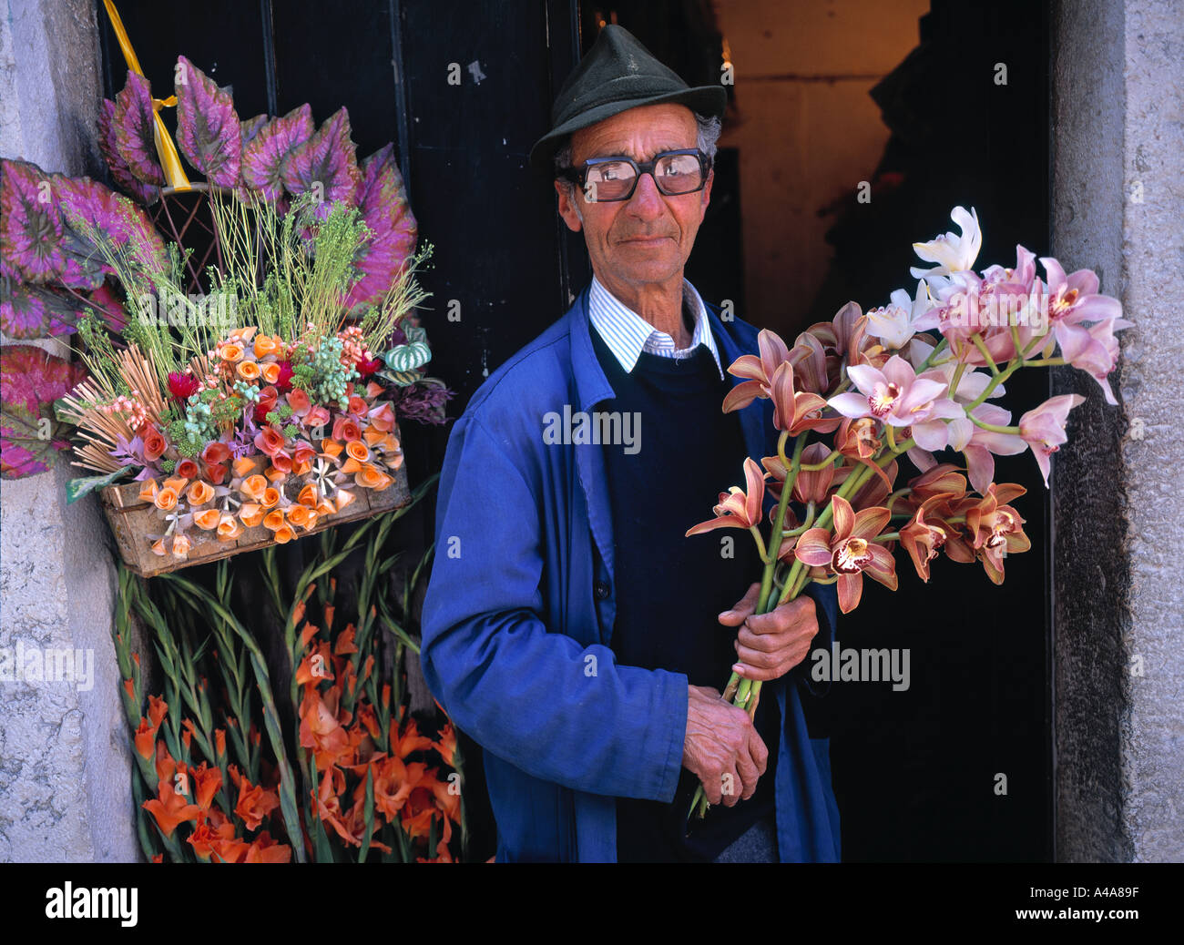 Old man selling flowers, Sintra, Portugal Stock Photo - Alamy