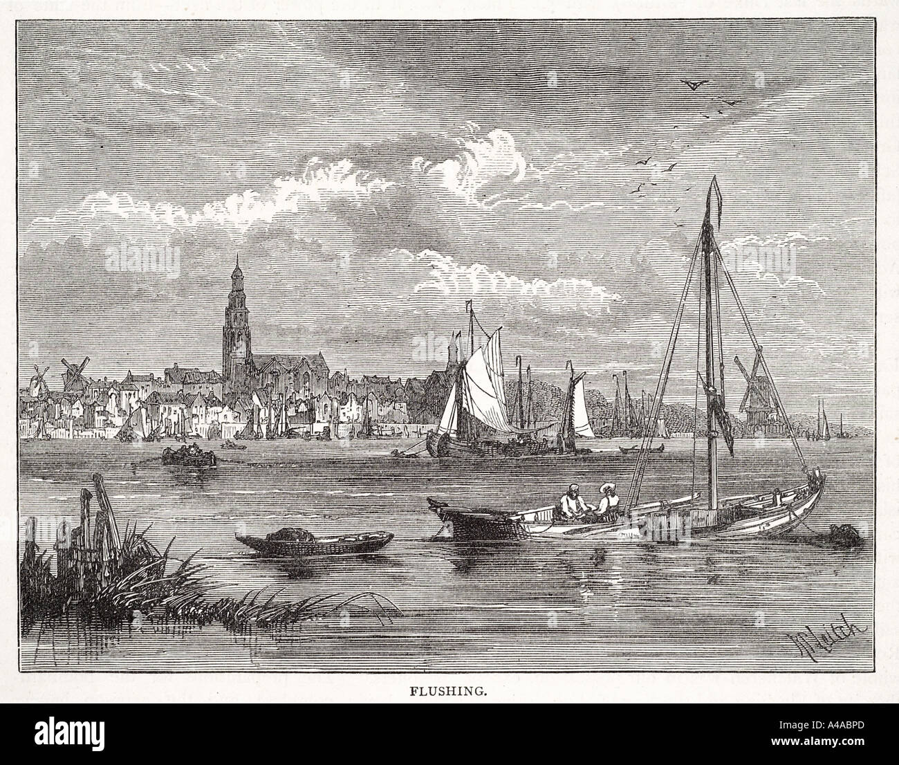 flushing holland sea side port town wind mill sail Stock Photo - Alamy