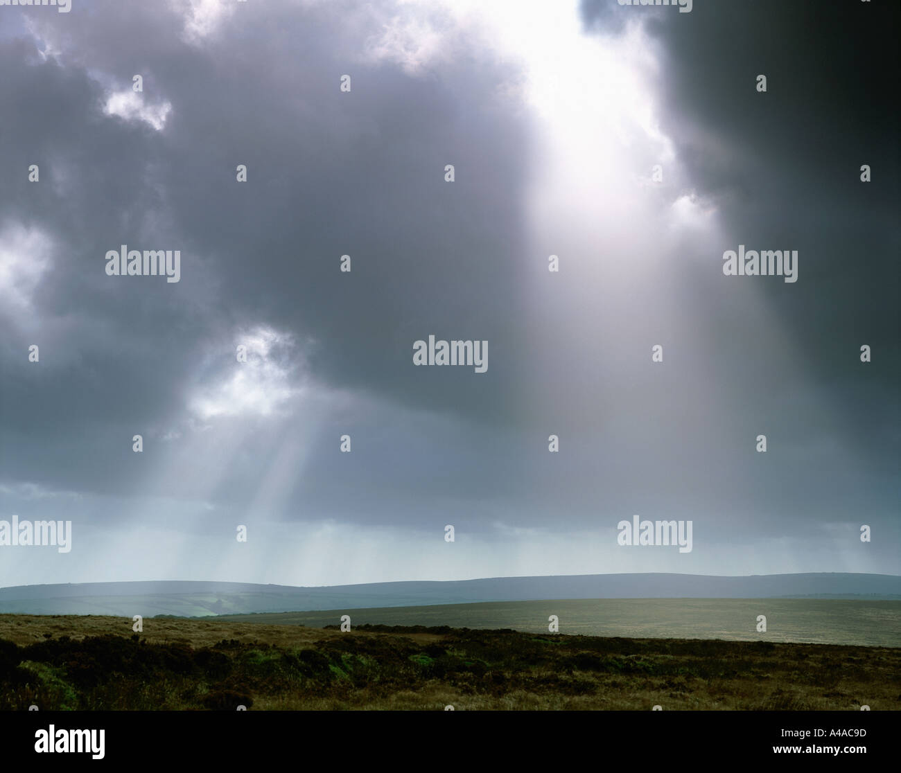 SHAFTS OF SUNLIGHT THROUGH STORMY SKIES OVER EXMOOR DEVON AND SOMERSET ...