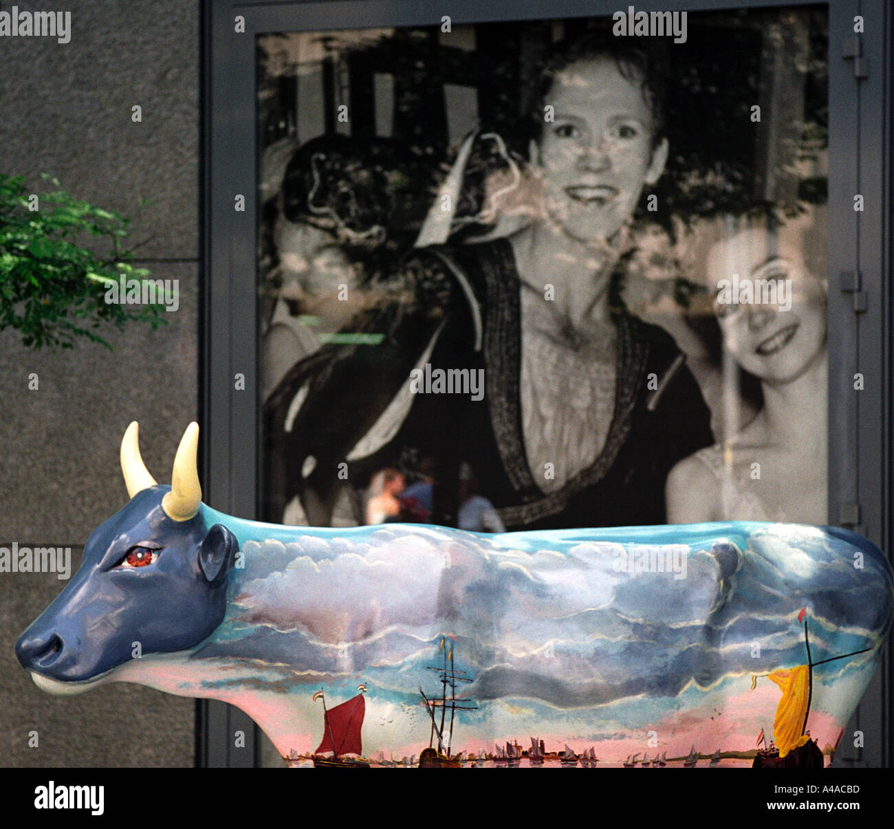 Painted cow sculpture and reflection Covent Garden London Stock Photo ...