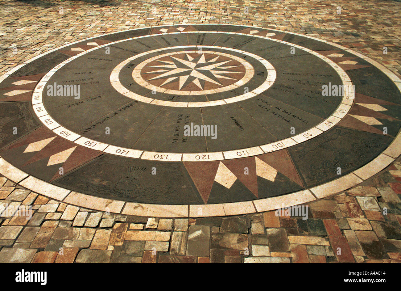 italy liguria alassio pier compass card wind rose Stock Photo - Alamy