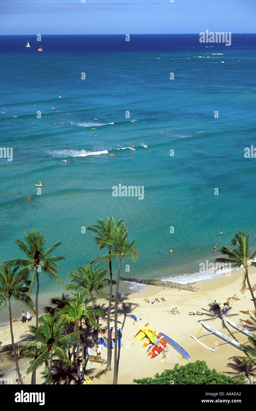 Elevated view of Waikiki Beach on the island of Oahu Hawaii USA Stock ...