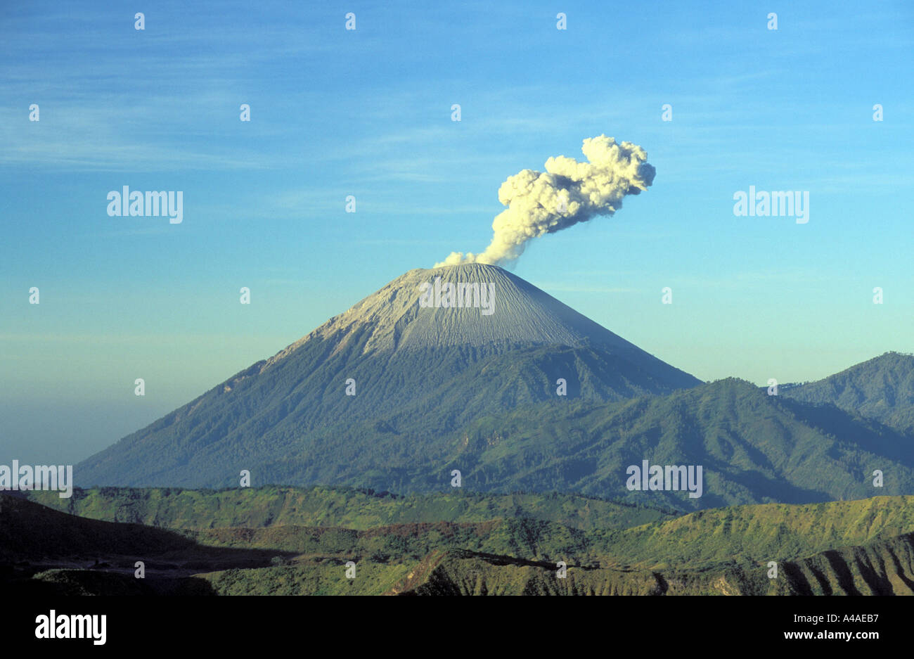 Mount Semeru expelling steam on the island of Java in Indonesia ...