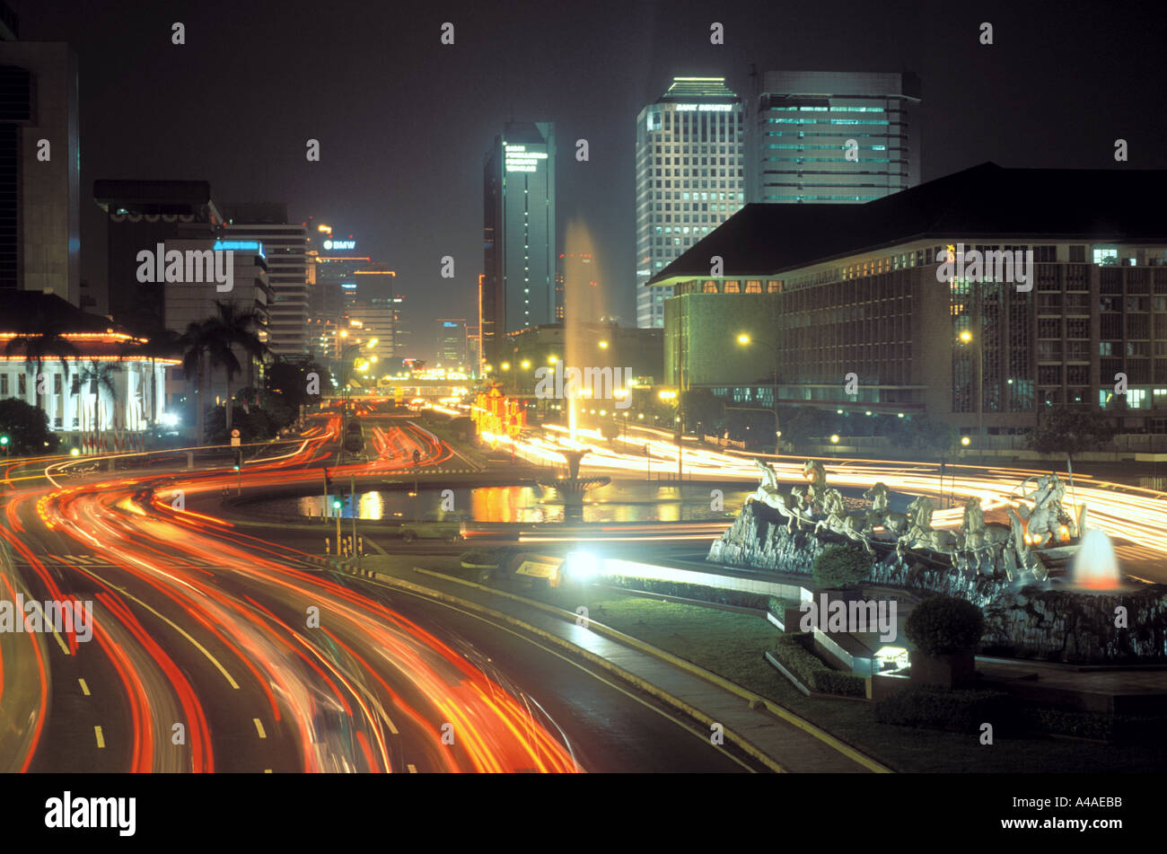 Night scene along Jalan Thamrin in Jakarta Indonesia Southeast Asia ...