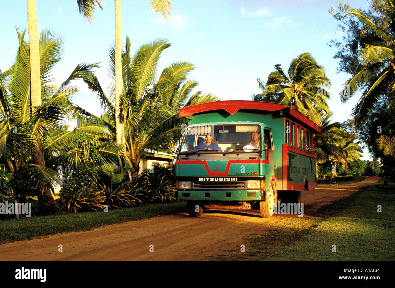 Cook Islands Mangaia Bus on a dirt road Stock Photo - Alamy