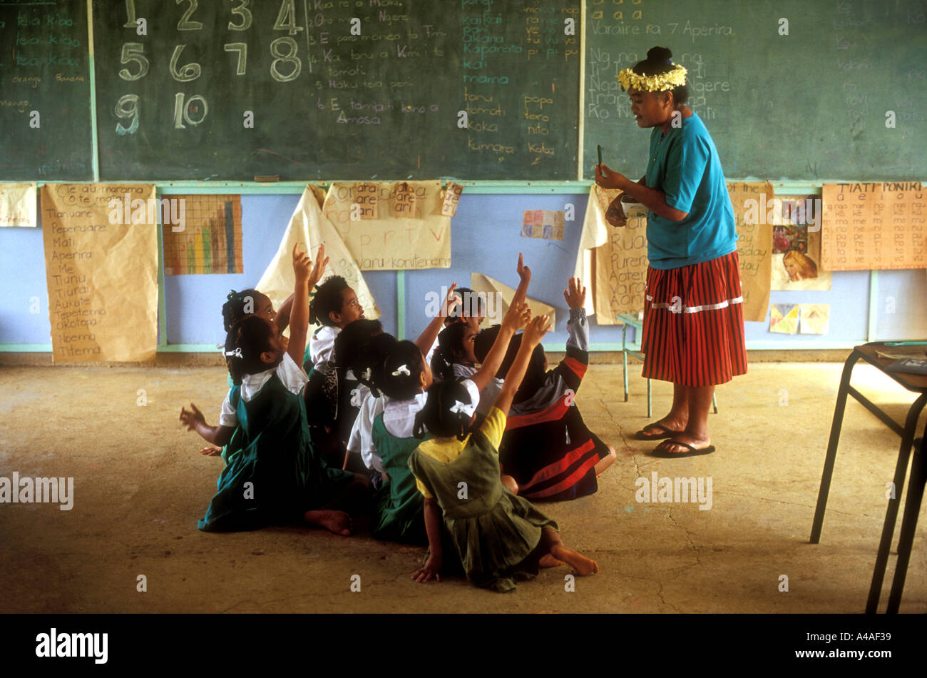 Cook Islands Mangaia Teacher with children in school classroom Stock ...