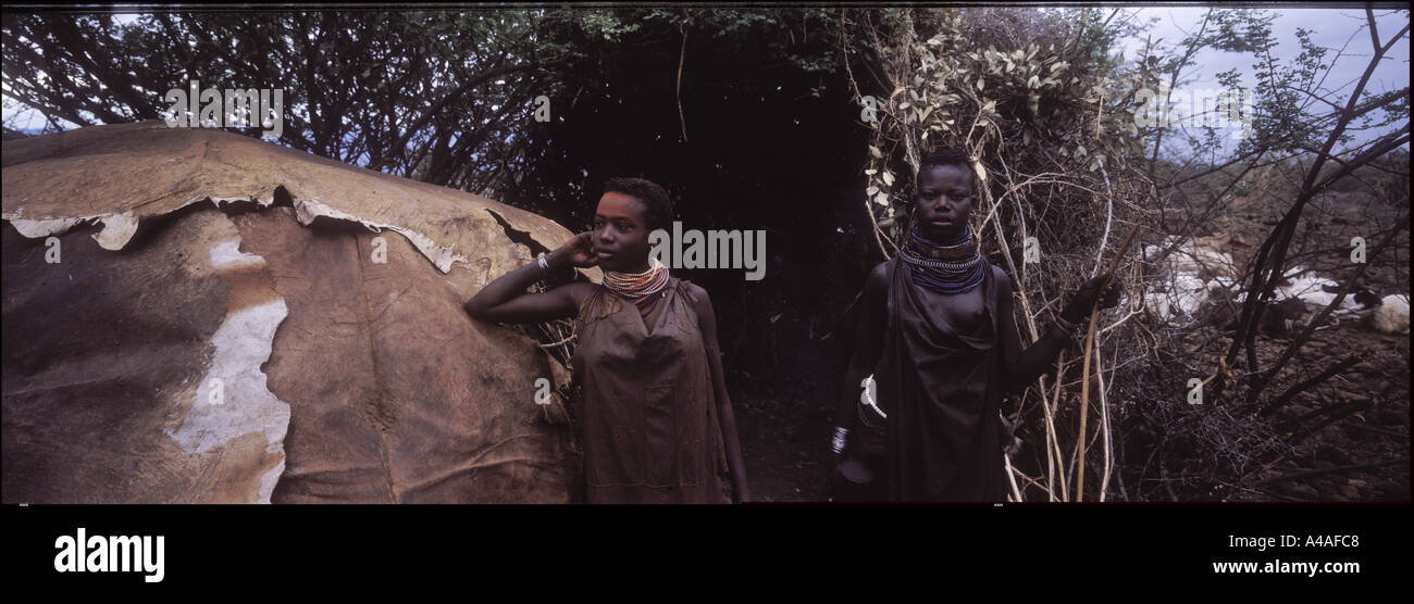 Turkana women outside a traditional house Turkana region of Northern ...