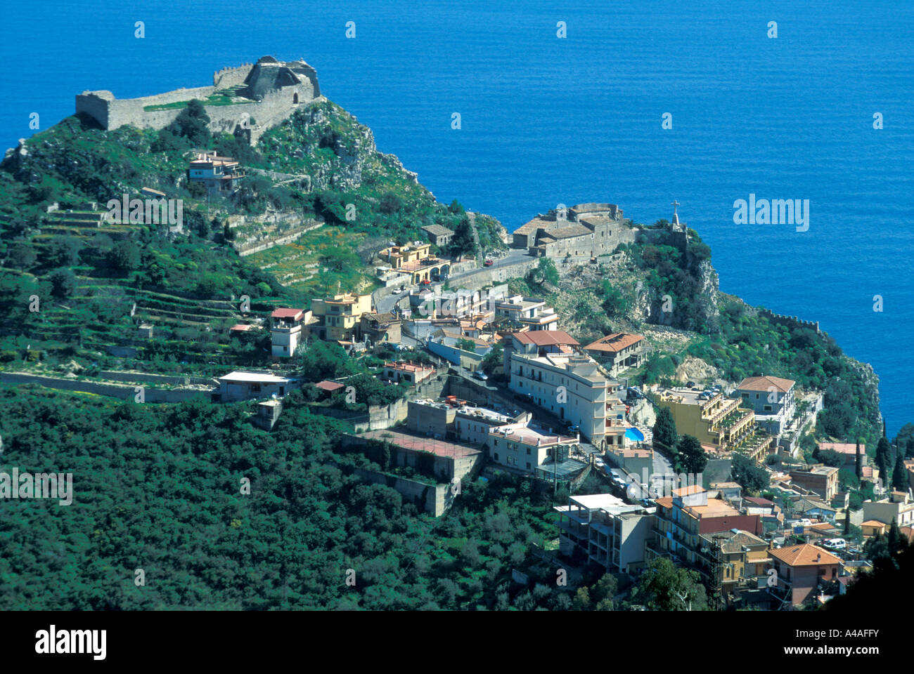 Taormina castle seen from Castelmola Sicily Italy Stock Photo - Alamy