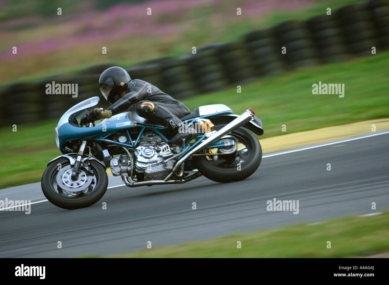 Motorcyclists on open track day on Knockhill race track Scotland Stock ...