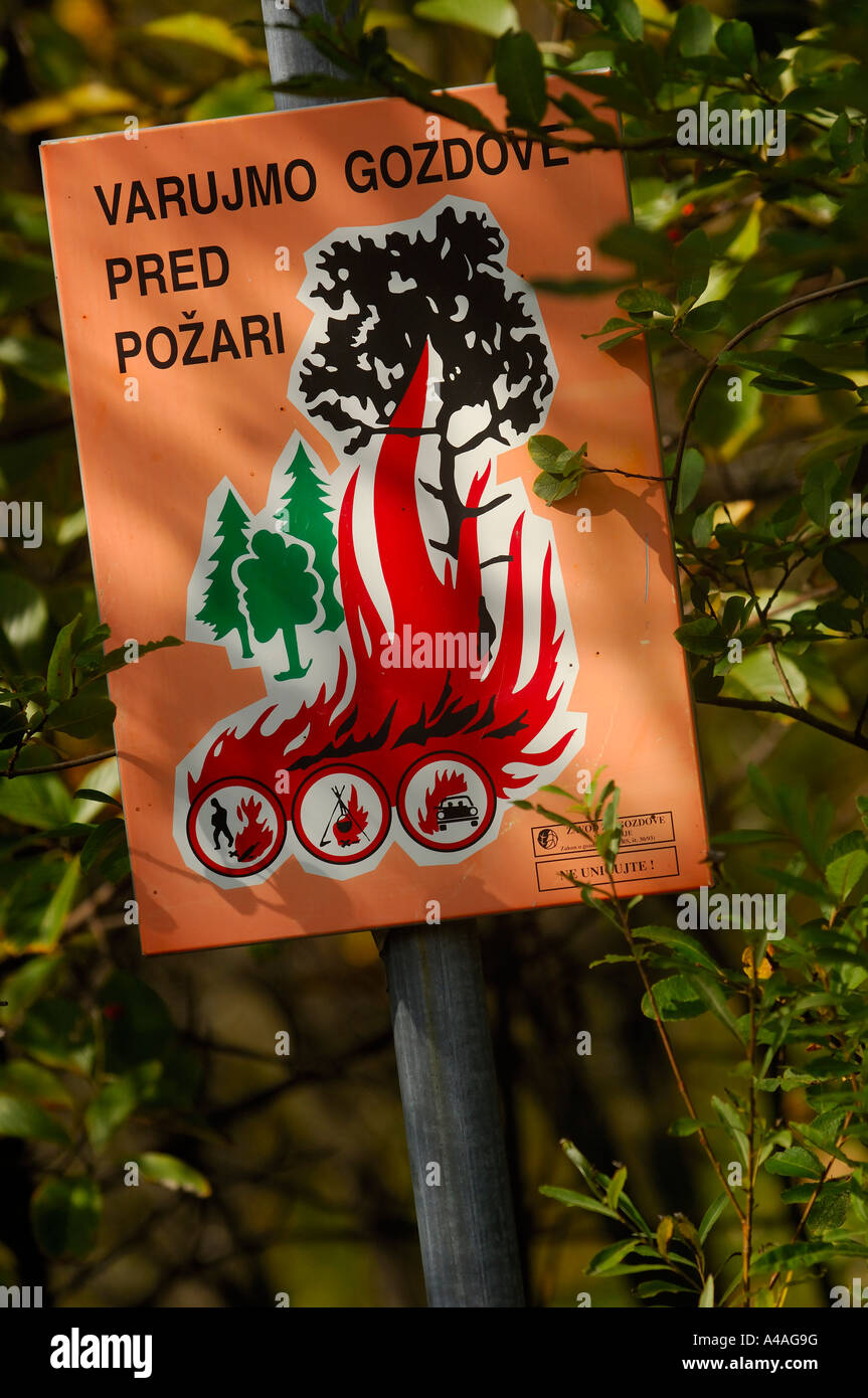 Careful of Fire sign Slovenia Stock Photo - Alamy