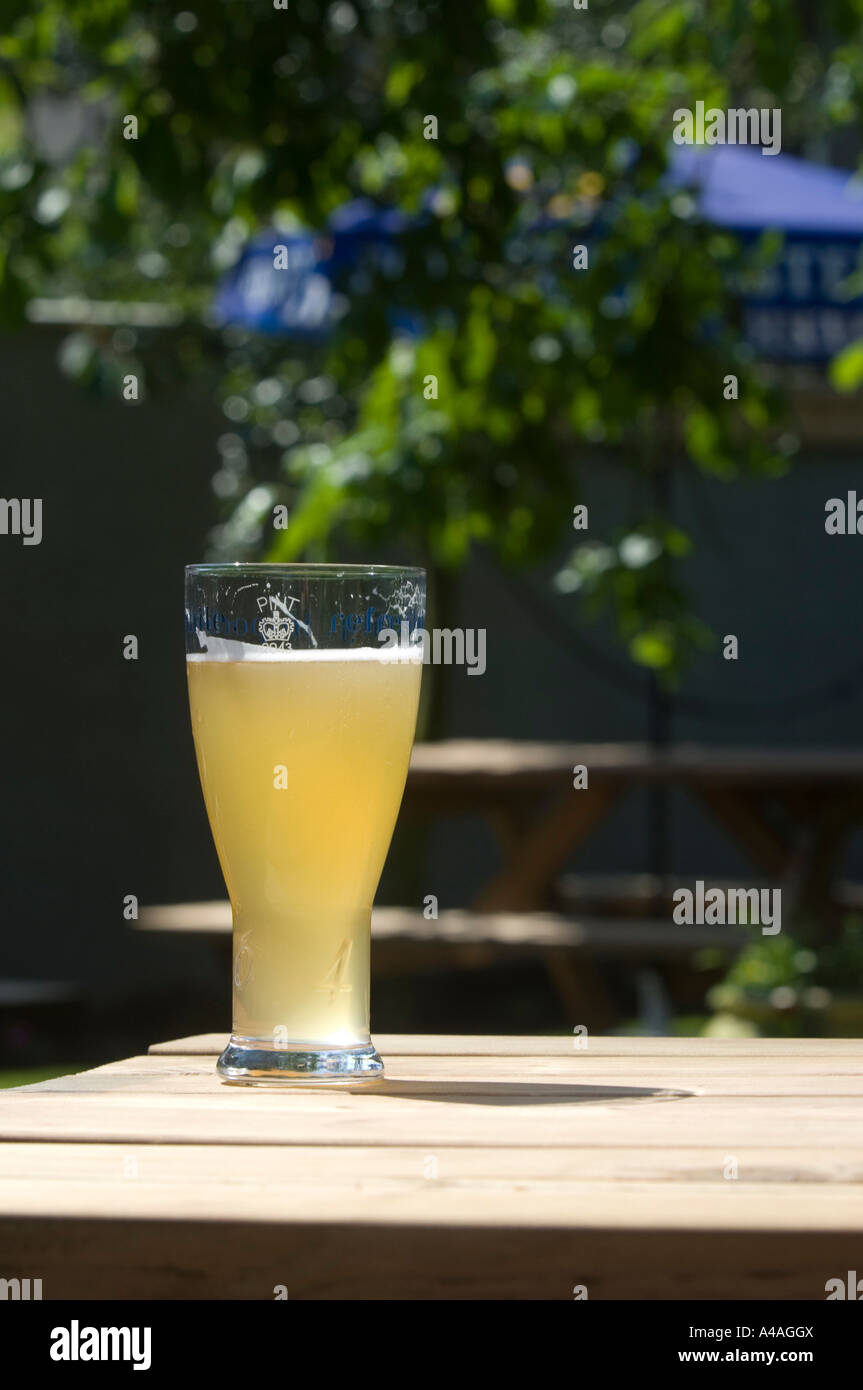 A beer garden in the Borders of Scotland on a sunny summers day, cold ...