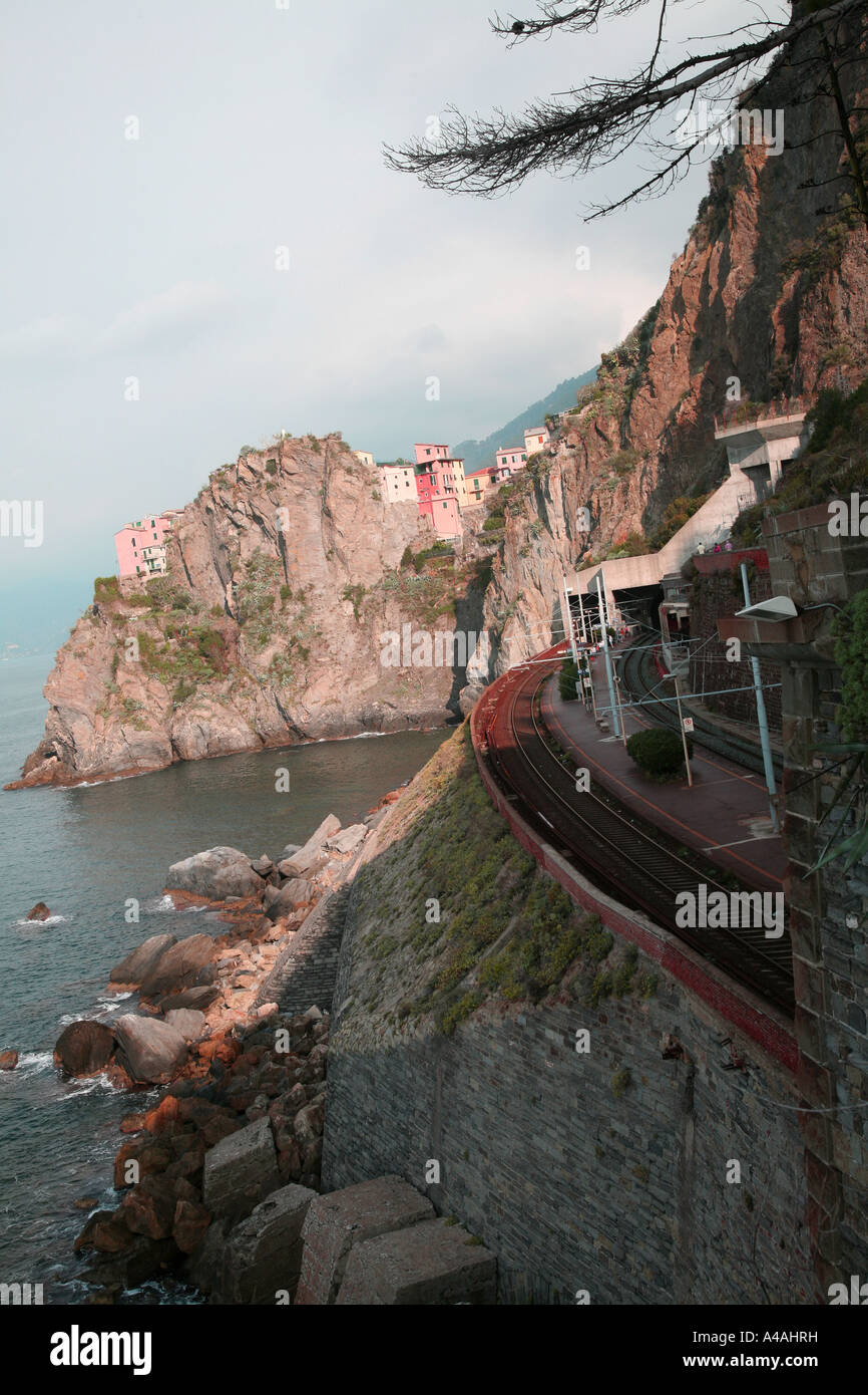 Italy; Italian Railroad on the cost line of the Chinque Terre Stock ...