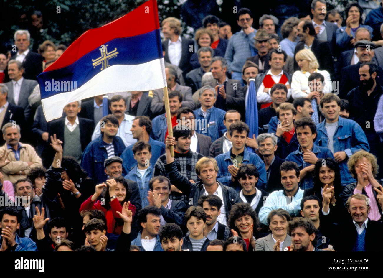 radovan karadzic serbian supporters at sds rally gorazde eastern bosnia ...