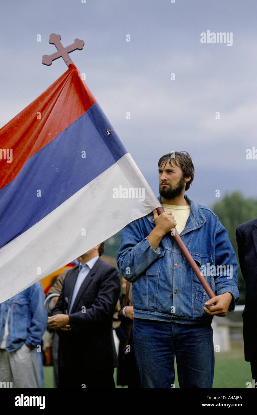 radovan karadzic serbian supporter at sds rally gorazde eastern bosnia ...