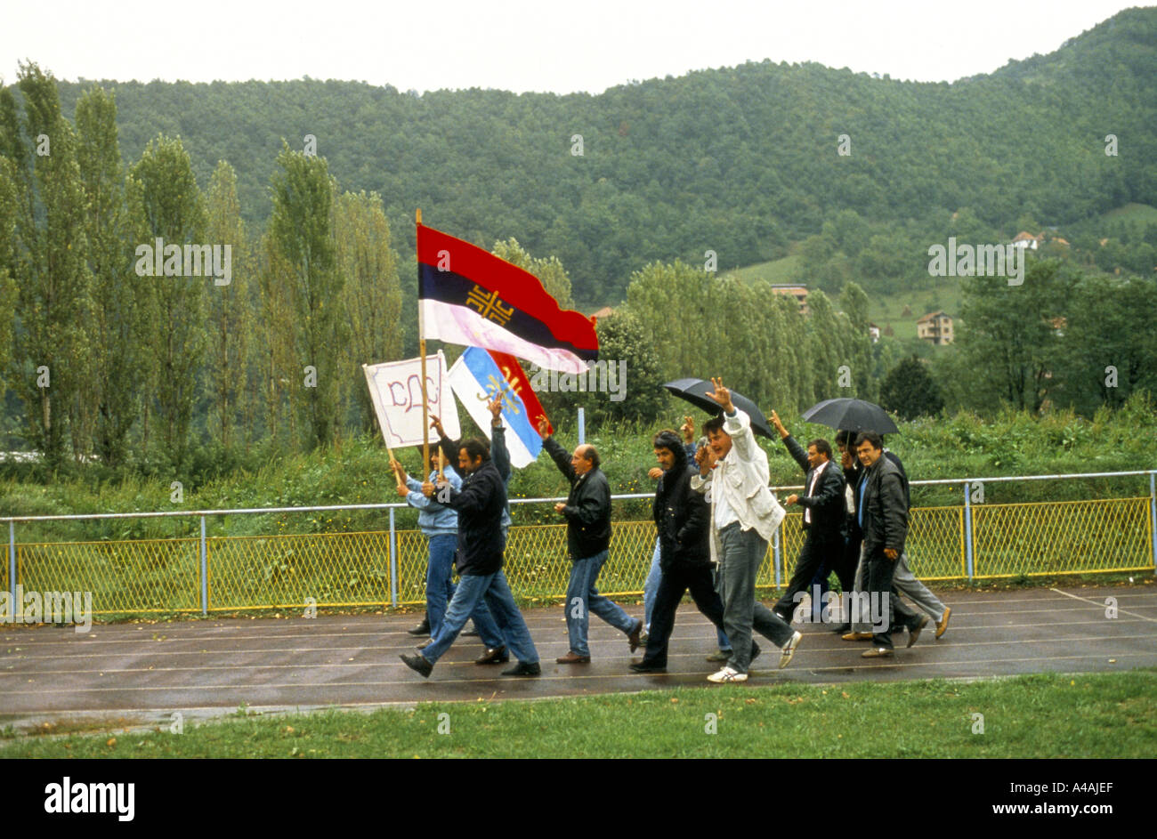 radovan karadzic serbian supporters at sds rally gorazde eastern bosnia ...