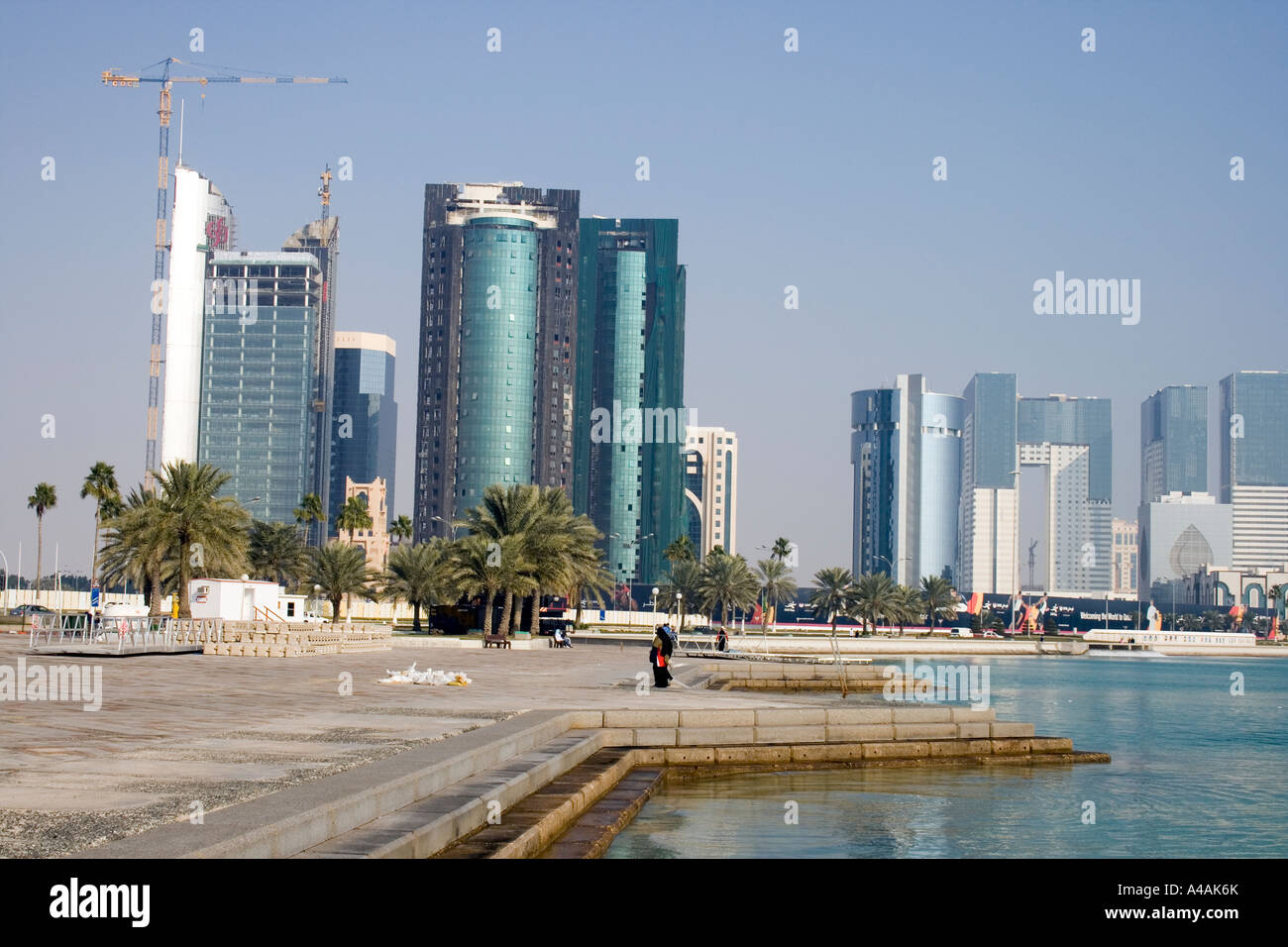 The Corniche in Doha Qatar with the new business district buildings in ...