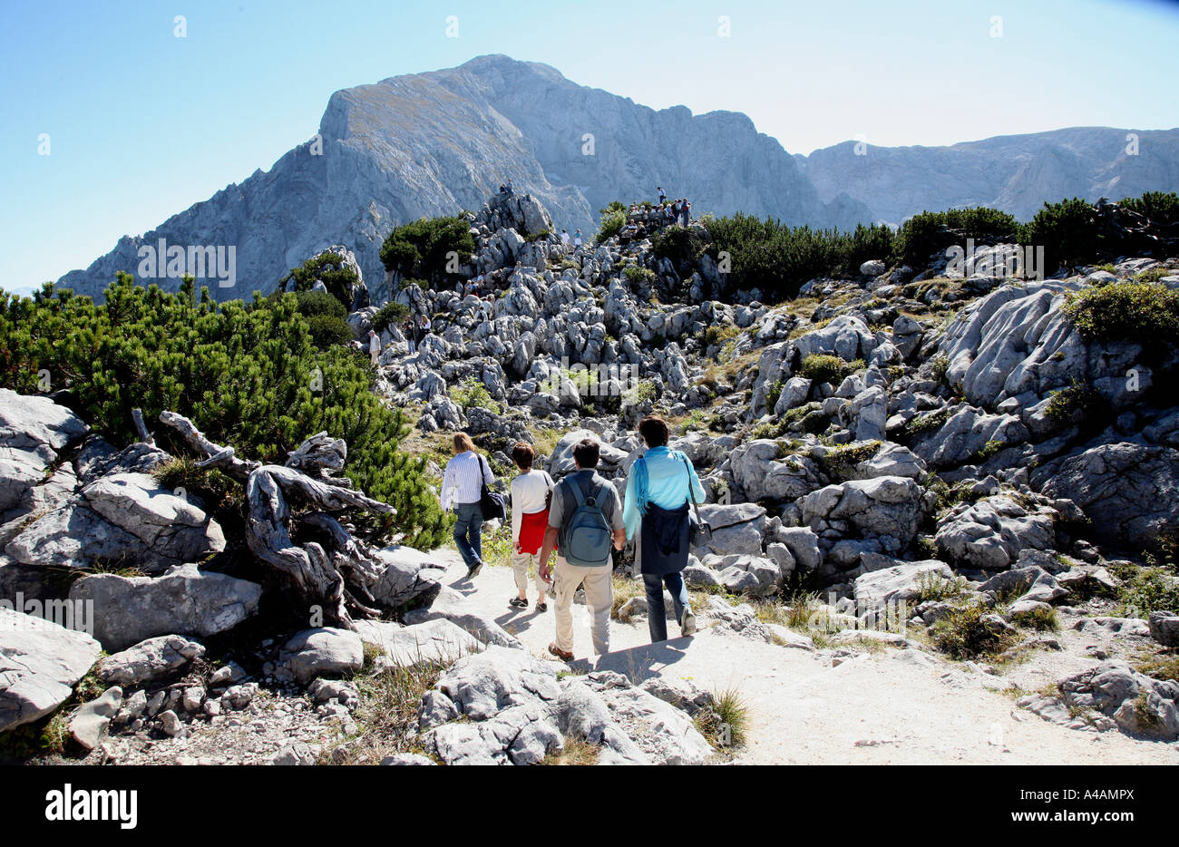 Hikers in the German Alps; Germany Berchtesgaden Upper Bavaria Alps ...