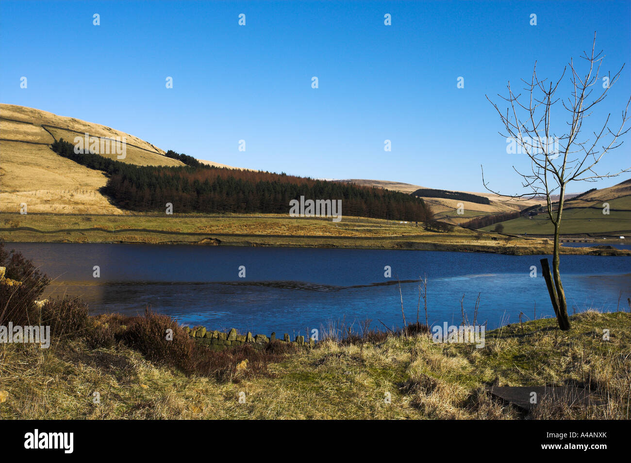 View across Woodhead Reservoir in the Longdendale Valley in the Peak ...