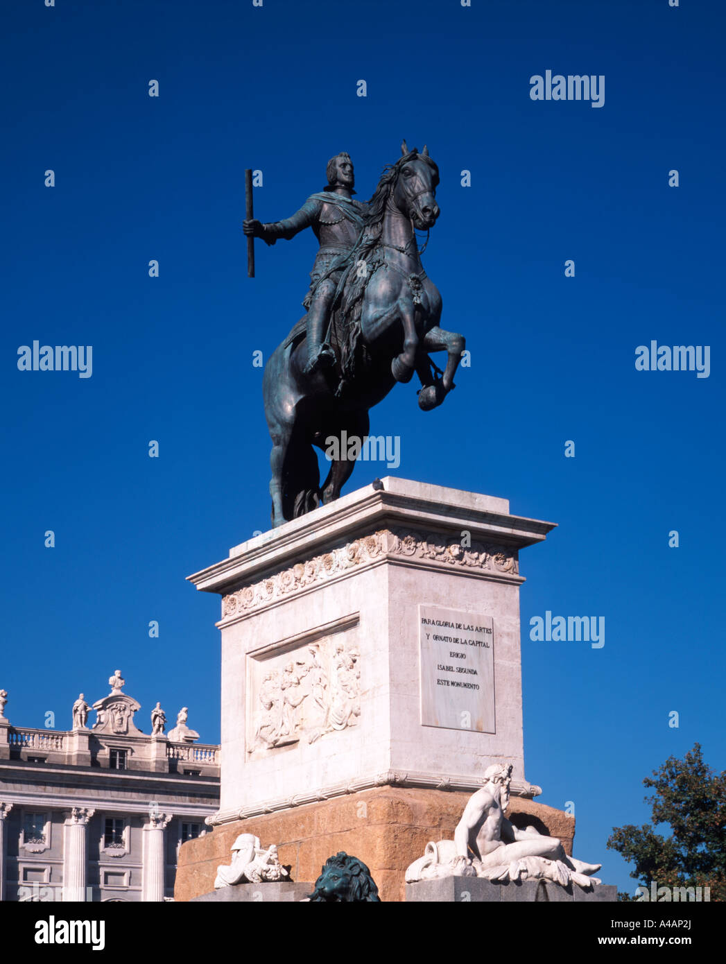 Felipe IV Statue and the Royal Palace (Palacio Real) Madrid Spain Stock ...