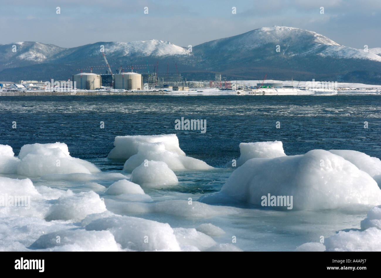 Construction of liquid natural gas LNG processing plant in Aniva Bay on ...