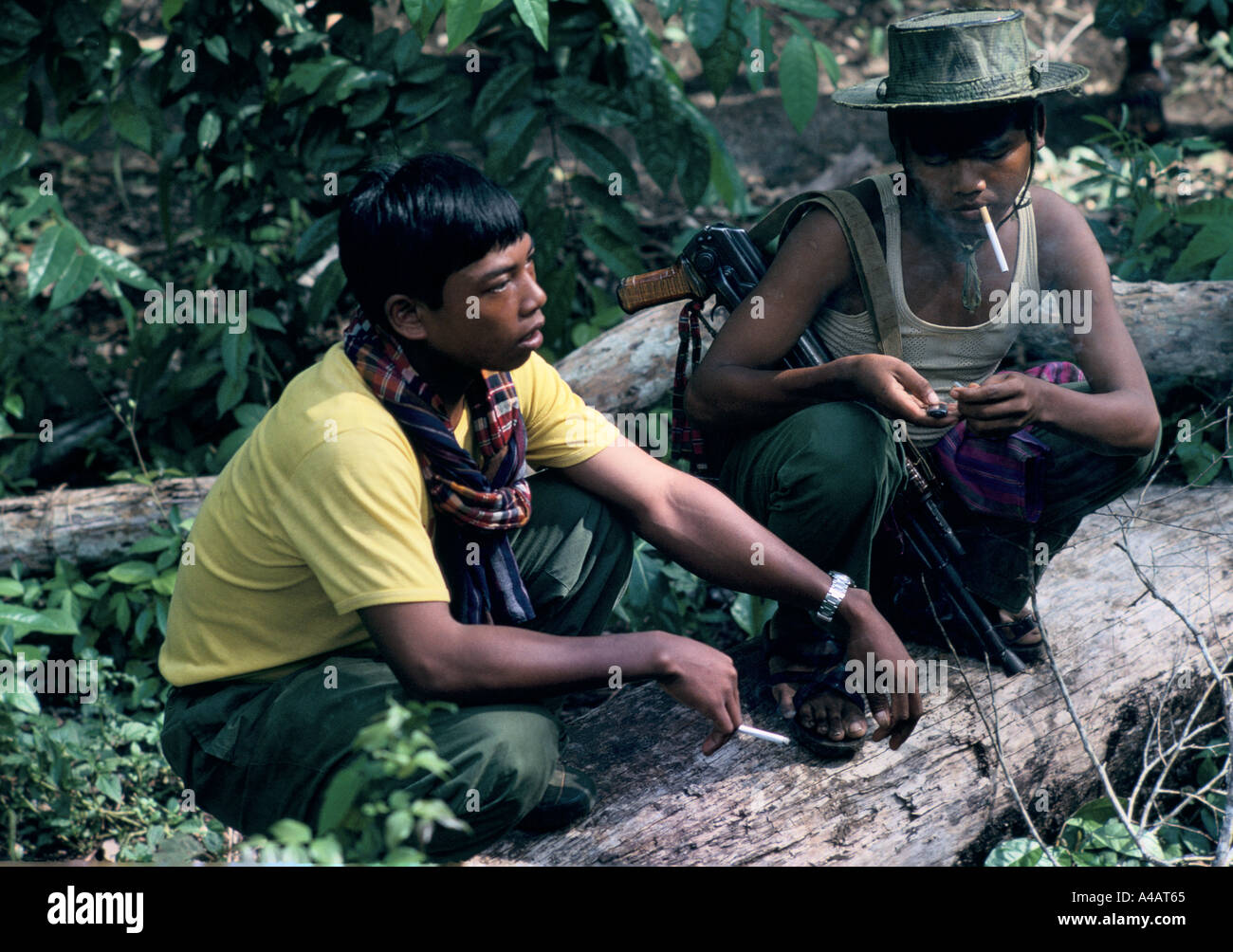 Khmer Serai guerilla fighters occupy a high position during fighting ...