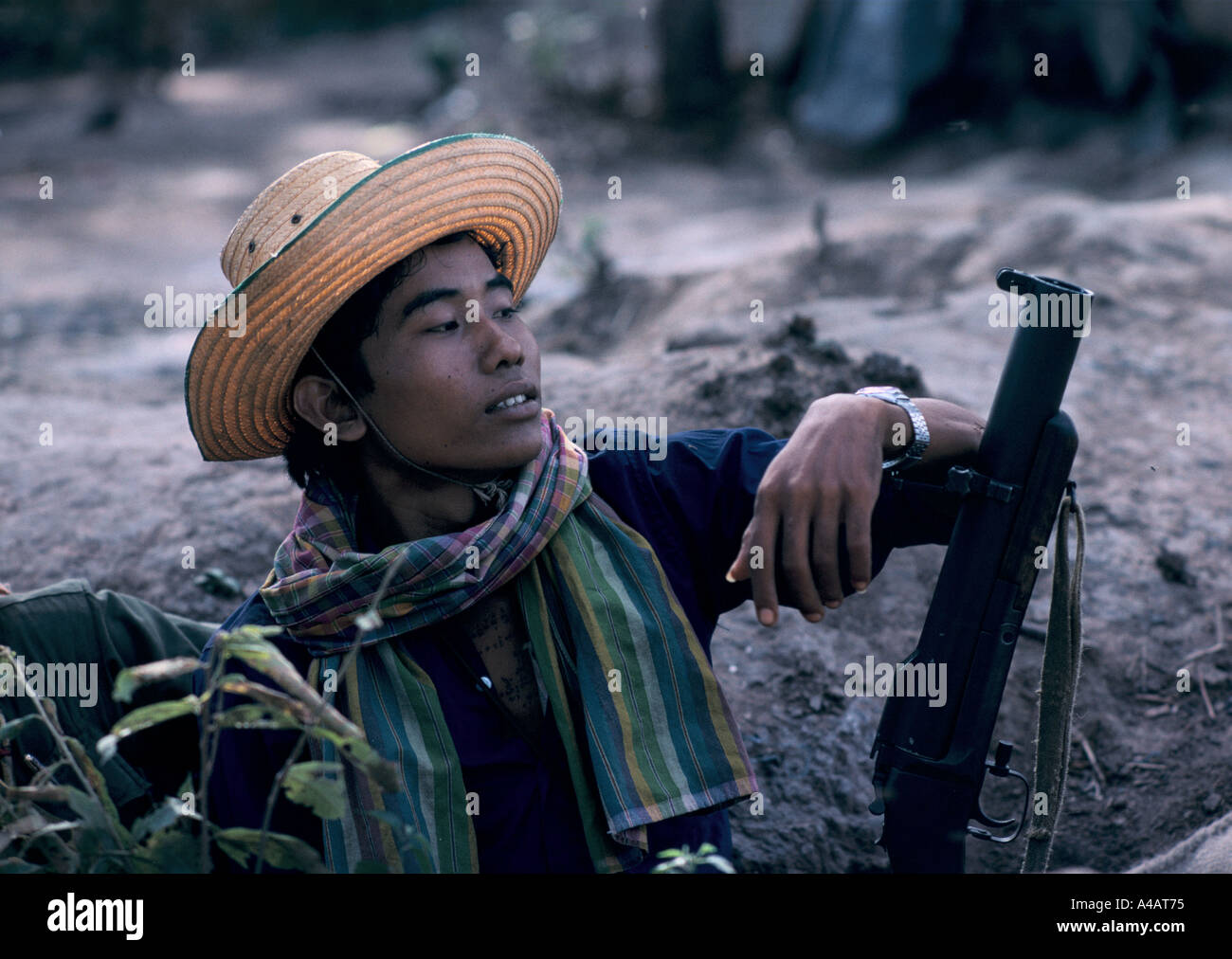Khmer Serai guerilla fighters occupy a high position during fighting ...