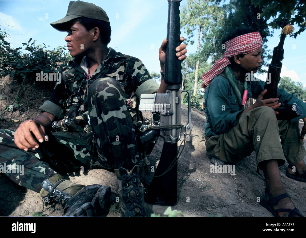 Khmer Serai guerilla fighters occupy a high position during fighting ...