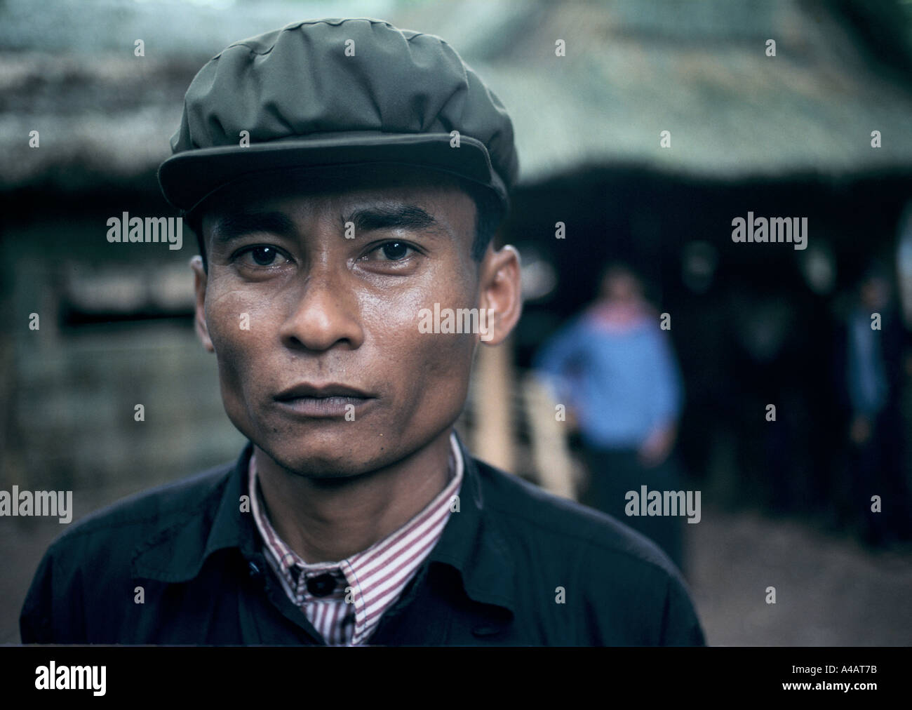 Portrait of a Khmer Rouge local leader in uniform at a Khmer Rouge camp ...