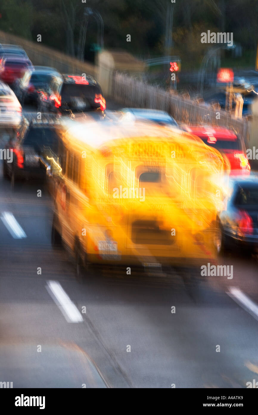 SCHOOL BUS ON HIGHWAY Stock Photo - Alamy