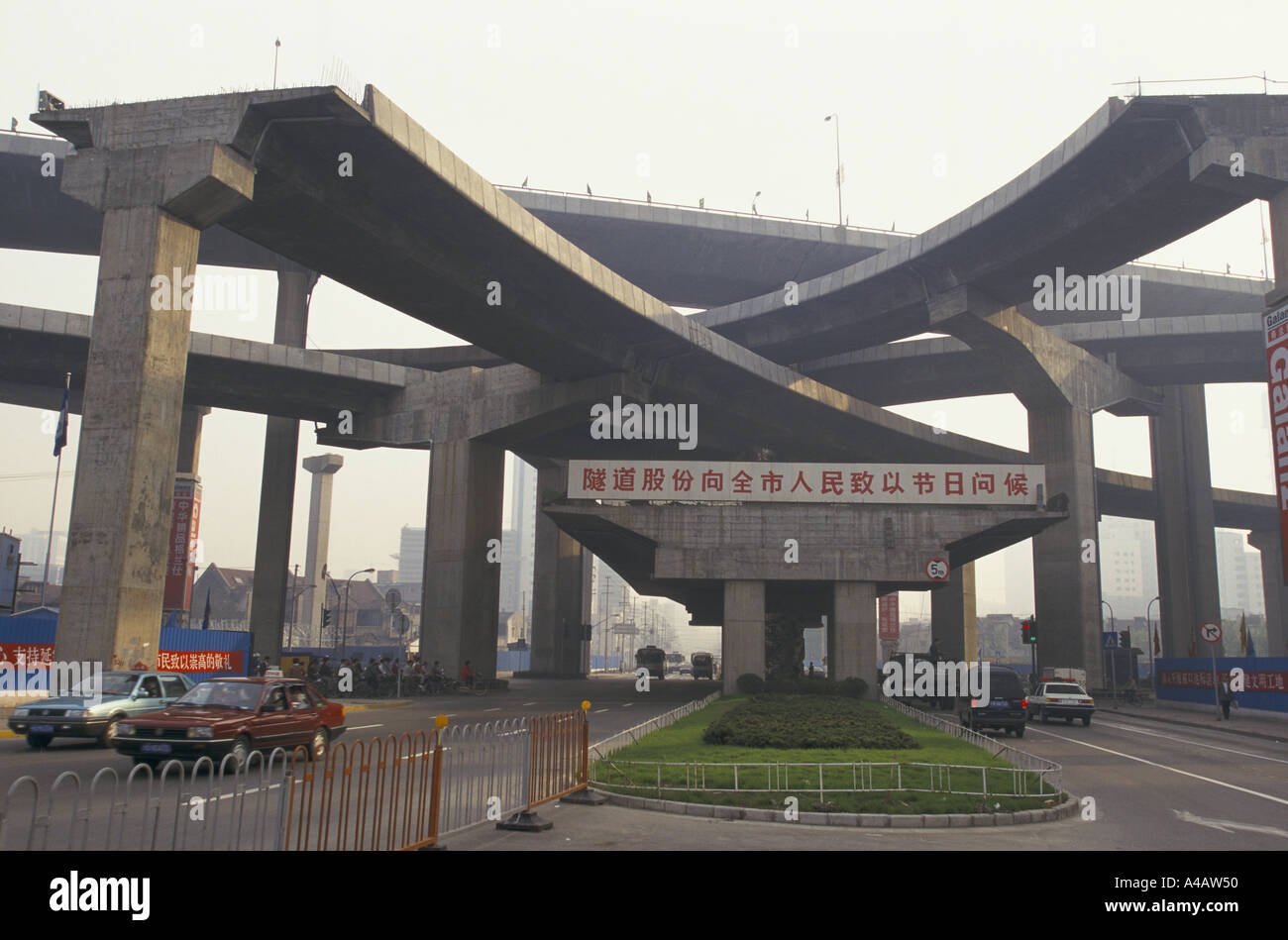 shanghai china the complicated road flyover construction is a landmark ...