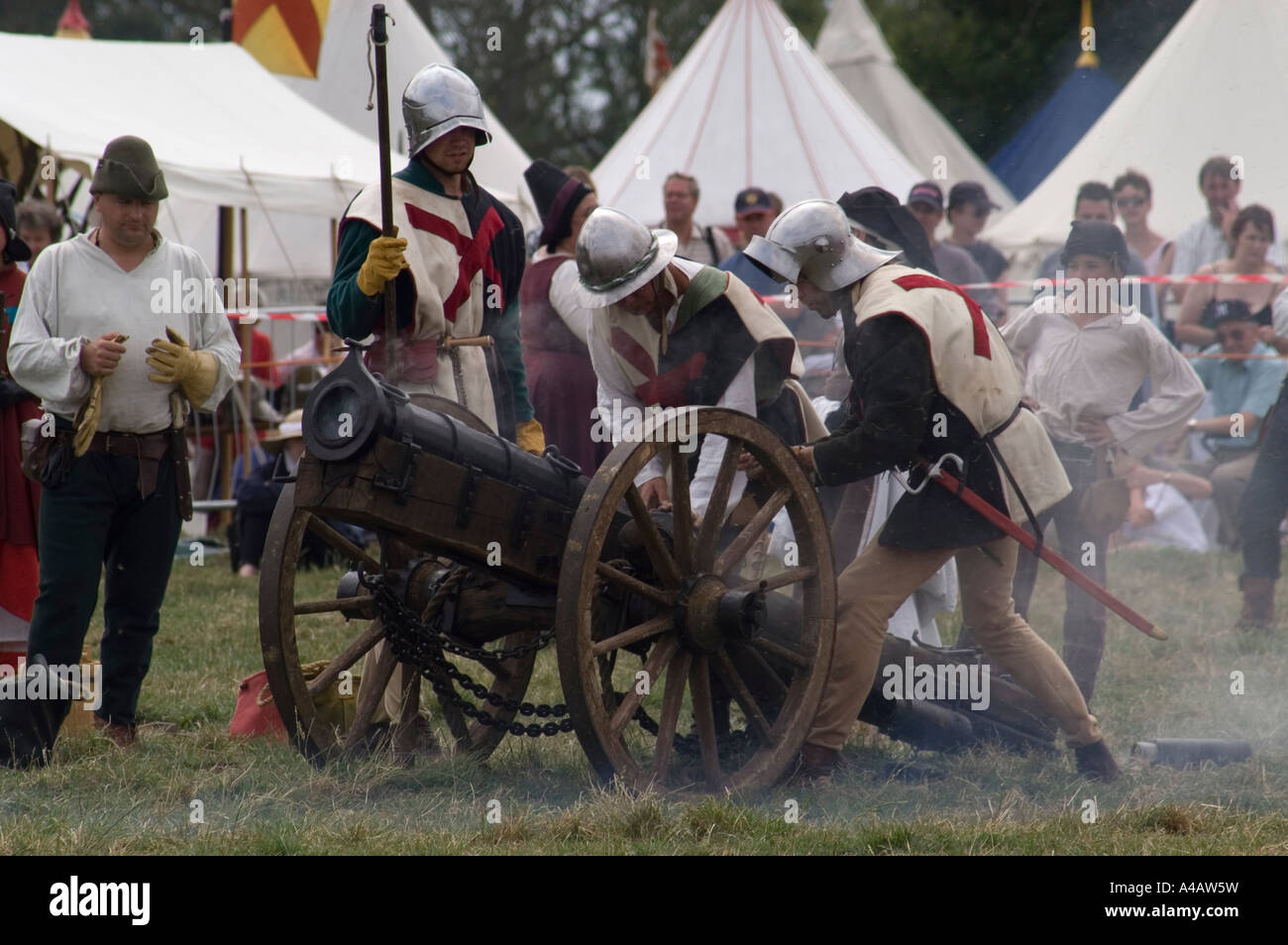 Cannon being fired at a re enactment of the battle of Bosworth Field ...