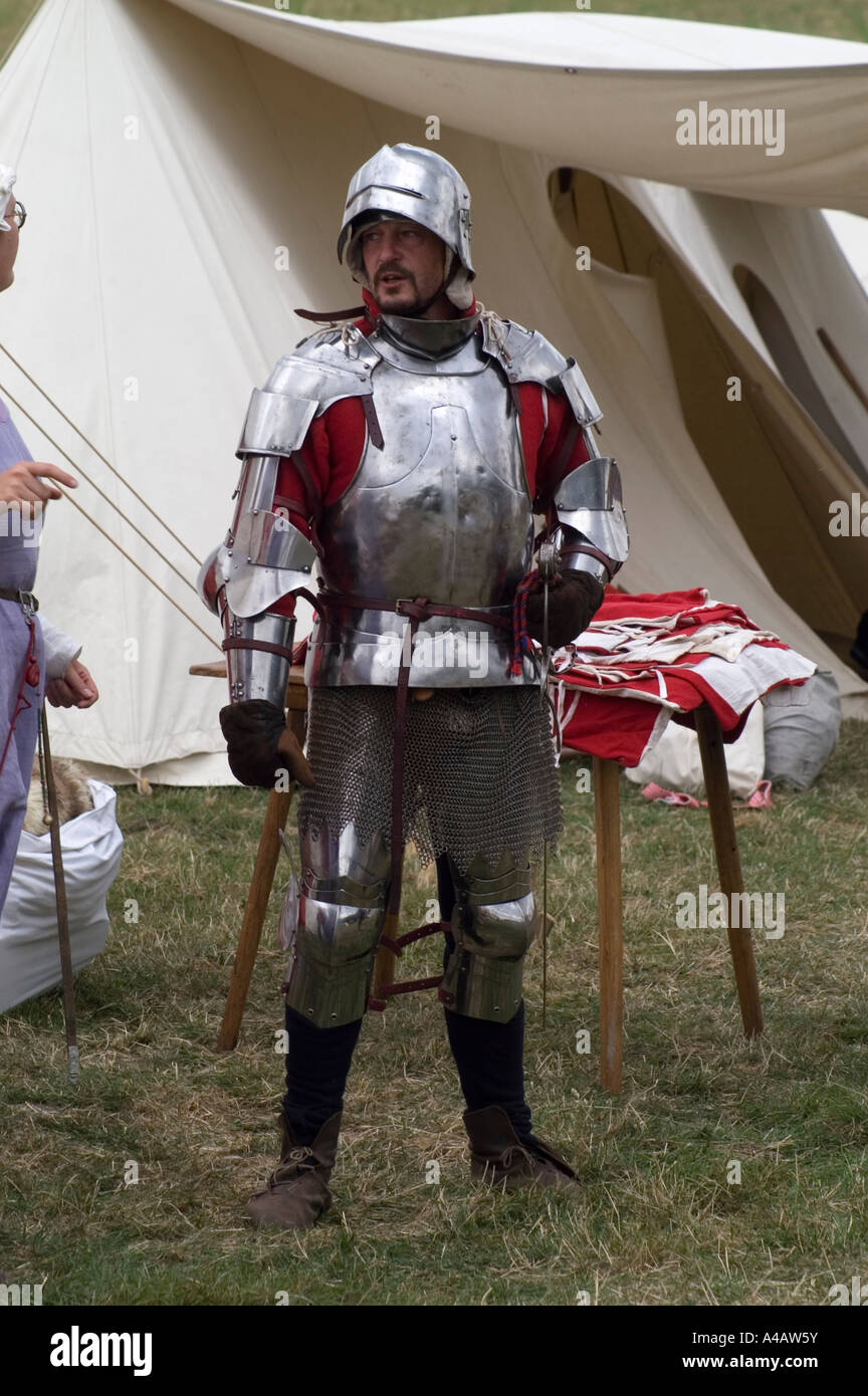 A knight ready for battle at a re enactment of the battle of Bosworth ...