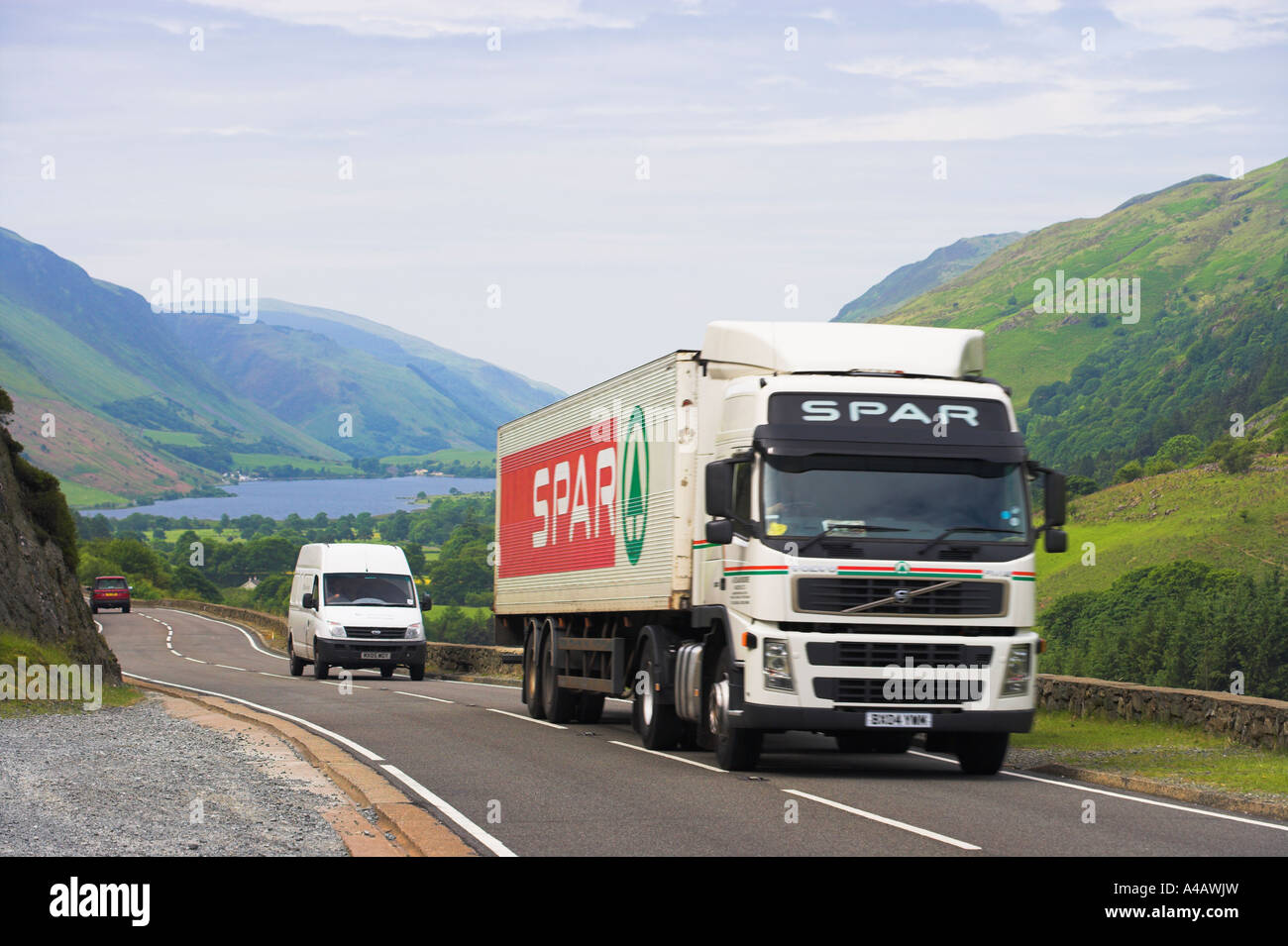 heavy goods vehicle travelling near Lake Talyllyn on A487 UK Stock ...
