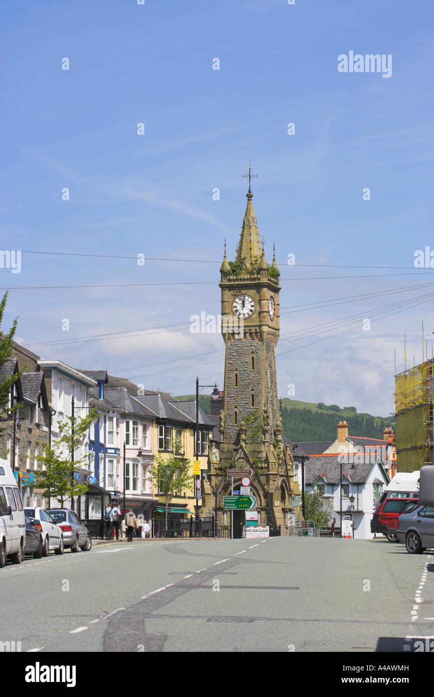 Machynlleth Pentrerhedyn Street and clock tower Mid Wales Stock Photo ...