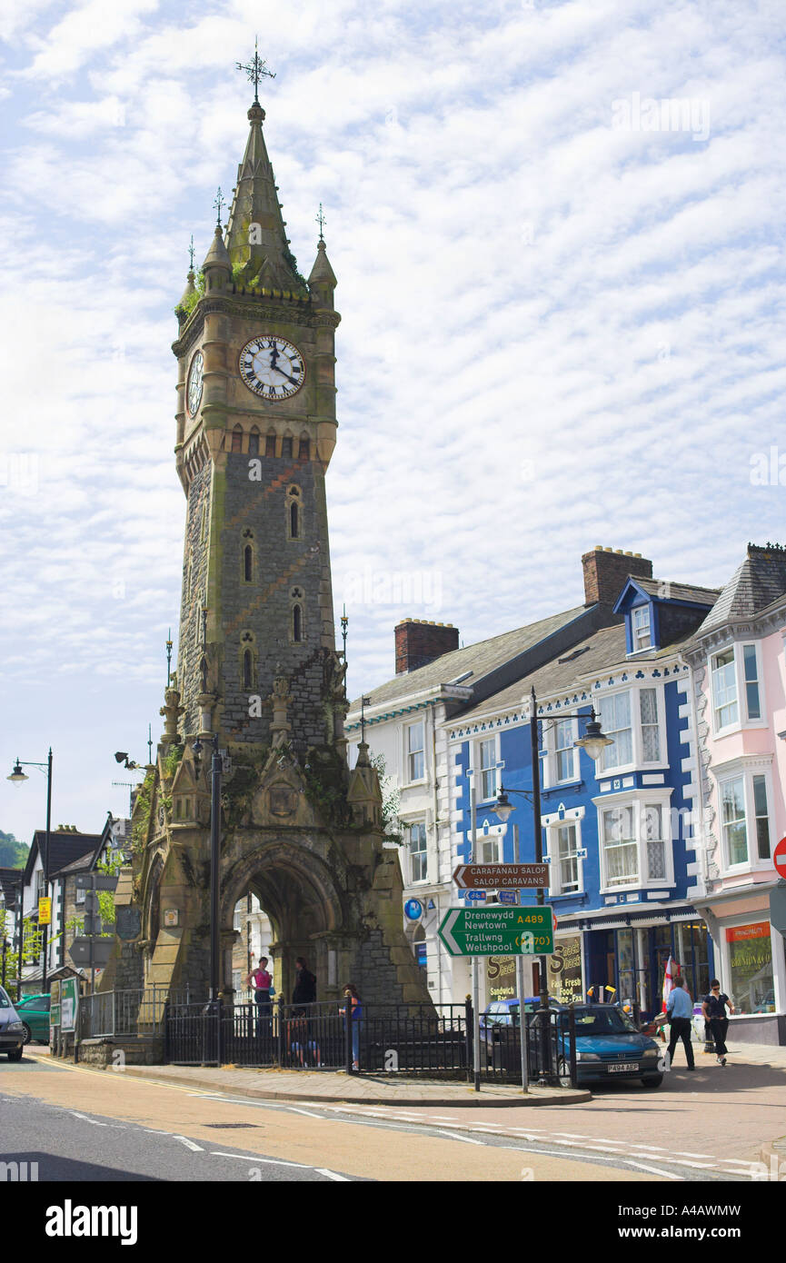 Machynlleth clock tower with girl standing in the arch from Penrallt ...