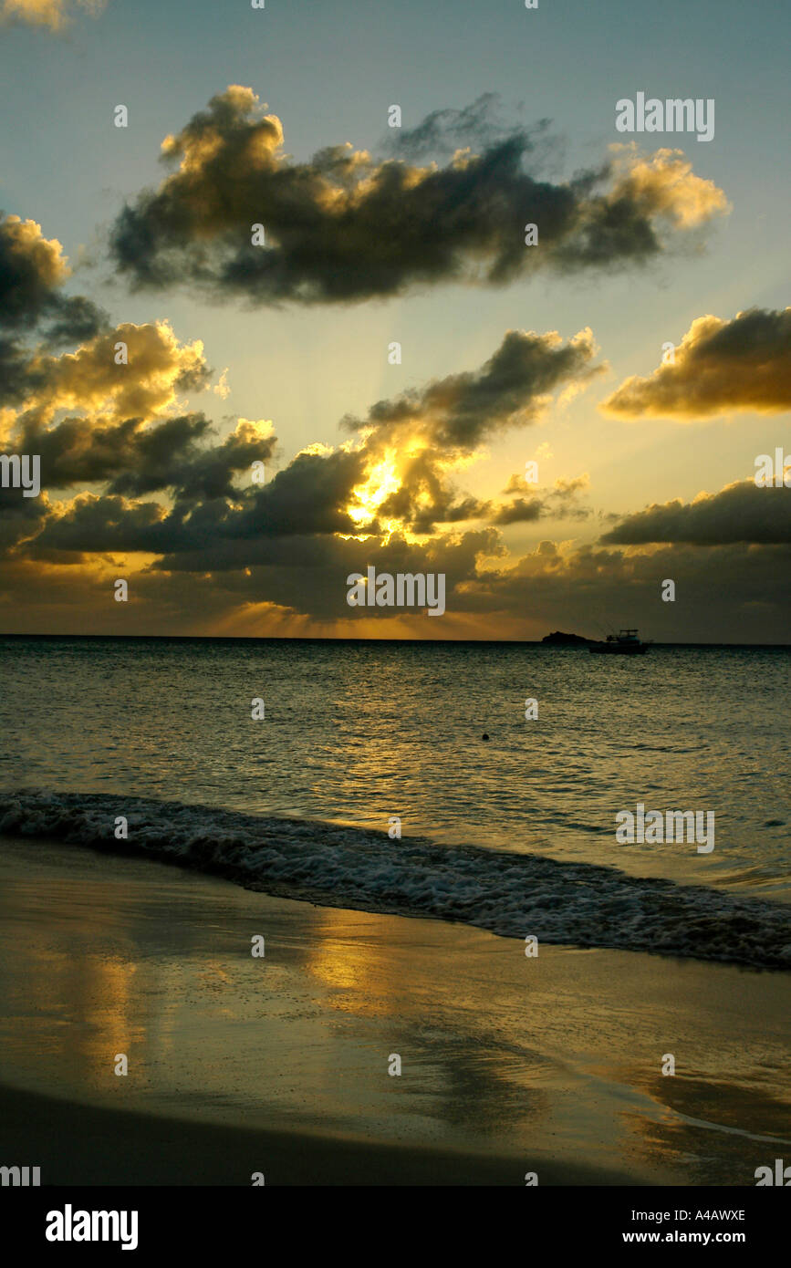 Beach sunset at Antigua Caribbean West Indies Stock Photo - Alamy