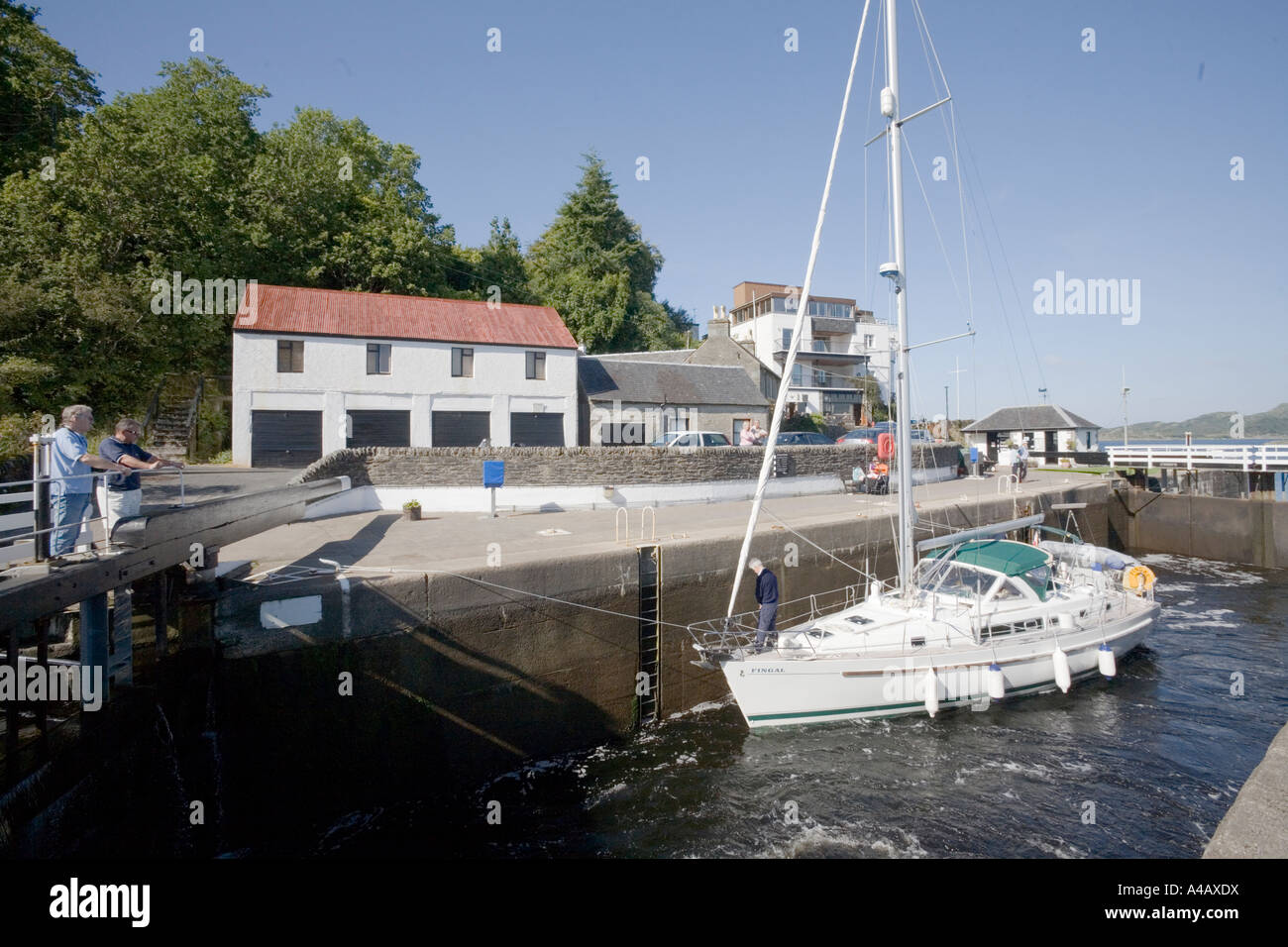Entrance to the Crinan canal harbour on the west coast of Scotland ...