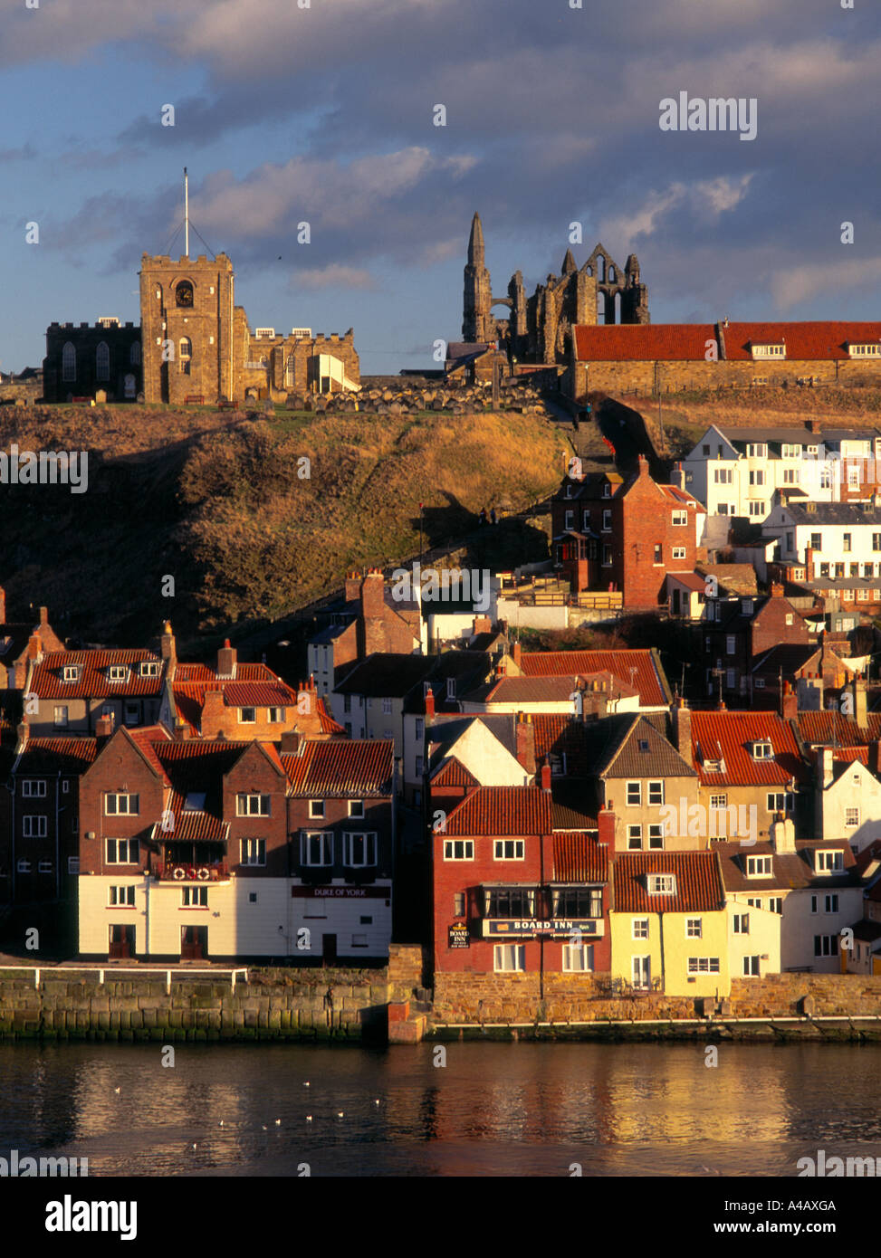 Whitby Old Town Abbey and Church North Yorkshire England Stock Photo ...