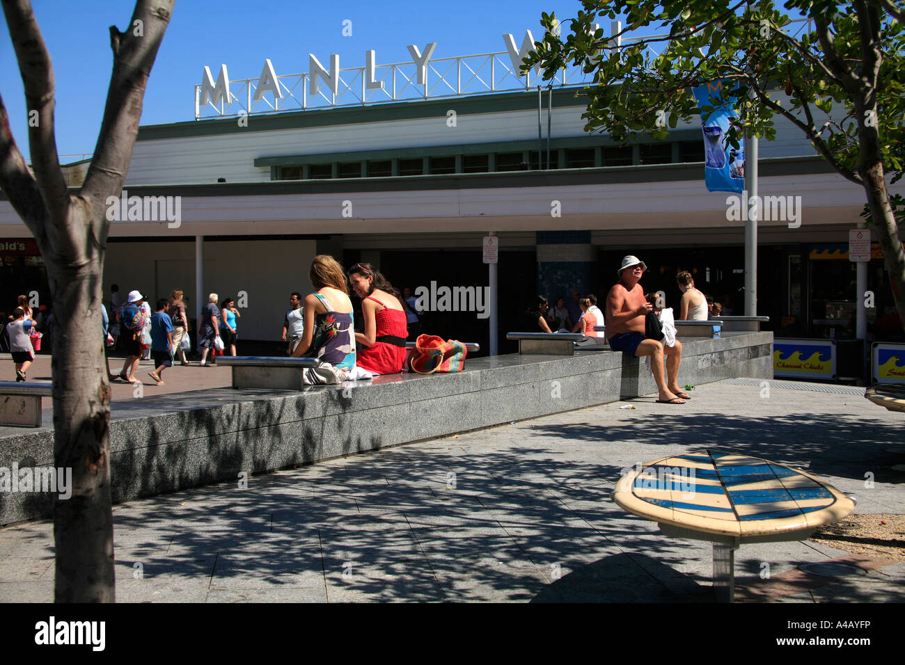 People enjoy the sunny weather at Manly wharf on a hot Australian ...