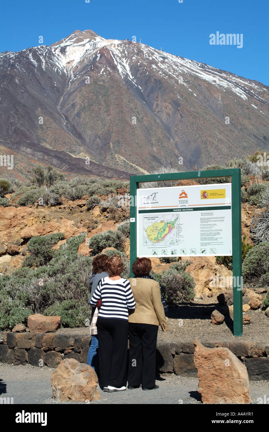 Teide National Park Tenerife Canary Islands Spain map signage and snow ...