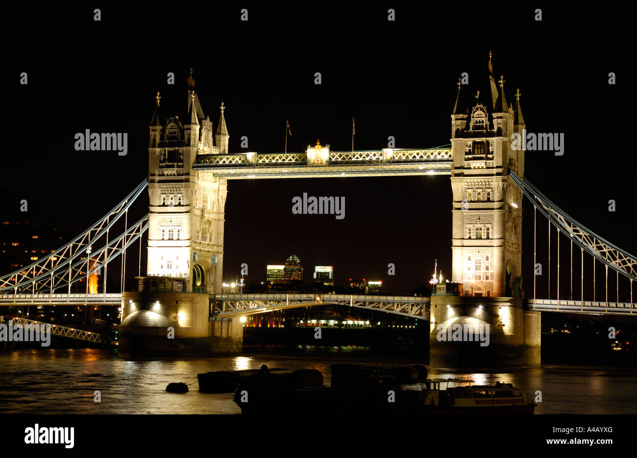 Tower Bridge at night from the southbank of the River Thames in London ...