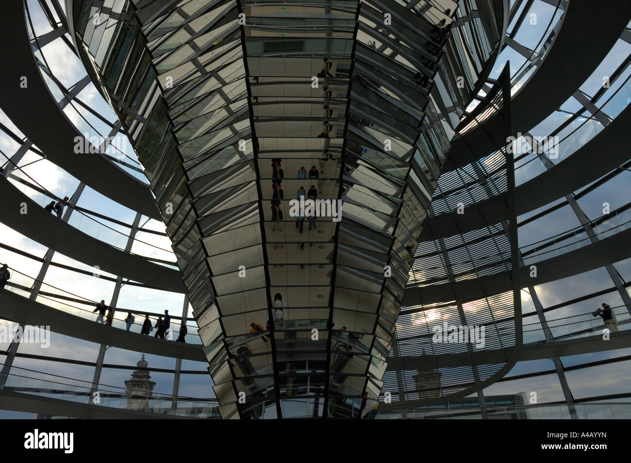 Inside the glass dome on the roof of the Reichstag (German parliament ...