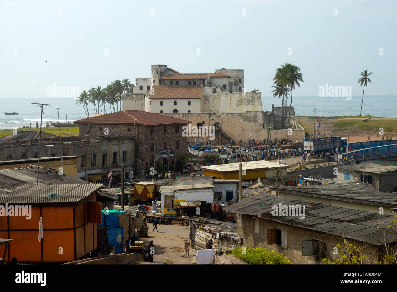 View towards Elmina Castle and the sea in Elmina, Ghana, Africa Stock ...