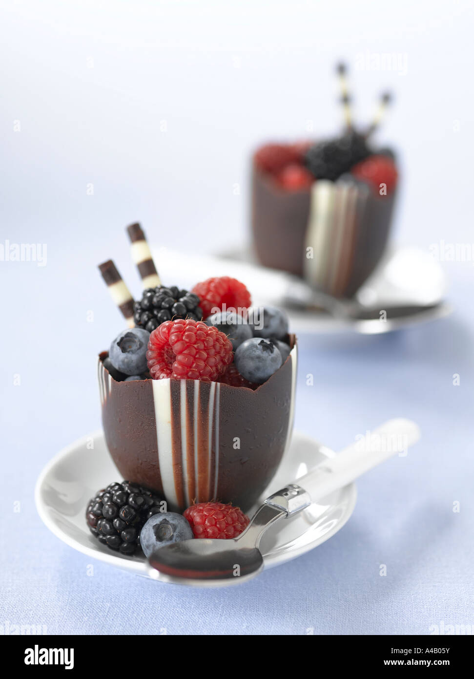 Mousse in Chocolate Cups with Fresh Berries Stock Photo - Alamy