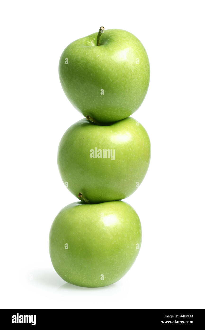 Stack of Three Apples cut out on white background Stock Photo - Alamy